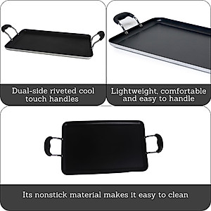 IMUSA USA, Black IMU-1818TGT Soft Touch Double Burner/Griddle, 20" X 12"