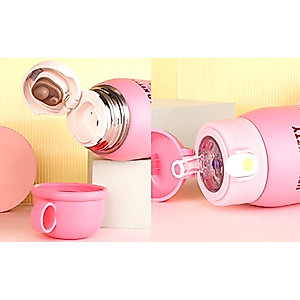 Everyday Delights Sanrio Hello Kitty Stainless Steel Insulated Water Bottle Double Covers with Cup, Straw and Bag 480ml, Pink (KT6603)