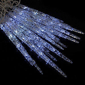 Christmas Icicle Lights with Clips, 10 Tubes 50 LED 15" LED Crystal Ice Falling String Lights, 36 Sets Connectable Waterproof Hanging Christmas Lights Plug in for Winter Roof Holiday Outdoor Decor