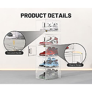 Pinkpum Sneaker Shoe Storage, 8 Pack Shoe Boxes Clear Plastic Stackable, Shoe Organizer for Sneakers, Shoe Storage Boxes, Sneaker Storage, Fit for Size 12 (White)