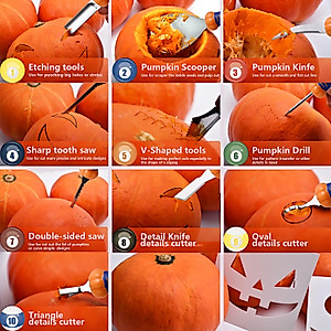 Unique Pumpkin Carving Kit Heavy Duty Stainless Steel Tools with Carrying Case (Total 21 Pieces) Pumpkin Carver Pumpkin Sculpting Set Halloween Party Decorating Gift for Adults (PURPLE)