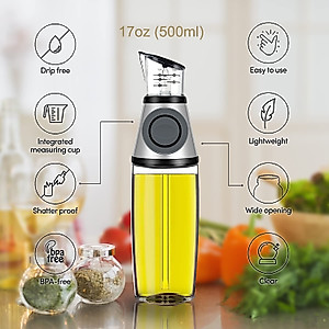 KITWILD Oil Dispenser Bottle for Kitchen, 17oz Olive Oil Dispenser, Cooking Oil and Vinegar Dispenser Bottle Oil Sprayer Bottle Clear Glass Refillable with Measuring Scale Pump