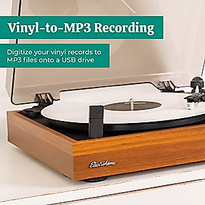 Electrohome Montrose Wireless Vinyl Record Player 2-Speed Belt-Drive Turntable, with Audio-Technica Stylus, Bluetooth, Vinyl-to-MP3 Recording, Speed Control Motor, Built-in Preamp, Wood Plinth (RR36)