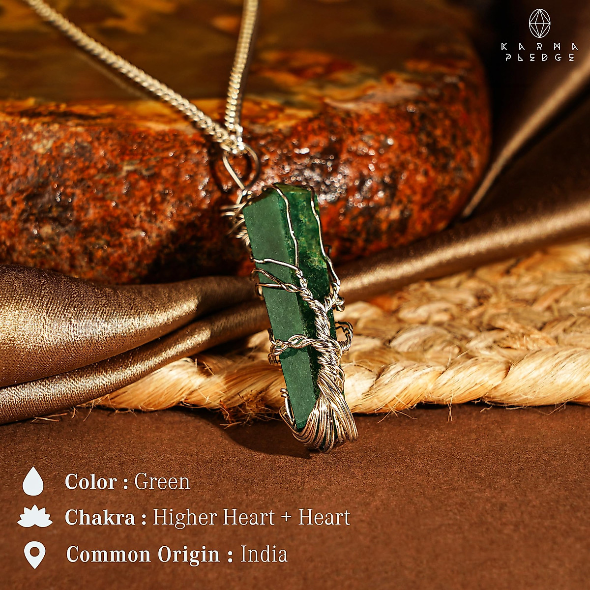 KARMAPLEDGE Handcrafted Crystal Pendant & Necklace; Spiritual Healing Crystal Necklace Pendant; Crystal Jewellery Protection Necklace (Rose Quartz, Amethyst, & Green Aventurine Double Point)