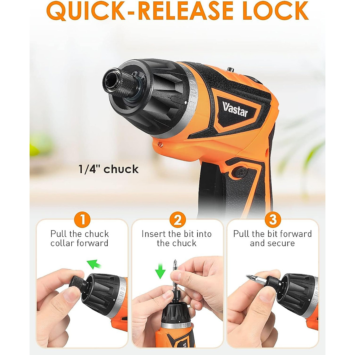 Vastar 7.2V Cordless Screwdriver, Electric Power Screwdriver Set With Rechargeable Battery & Pivoting Handle, 320RPM/10+1 Torque Small Automatic Screw driver Kit with 47Pcs Bits/LED Front Light