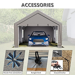 DetalleGo Carport, 13x20 ft Heavy Duty Carport Canopy with Removable Sidewalls and Doors, Portable Garage with Roll-up Ventilated Windows Storage Shelter for Car, Truck, SUV, Boat