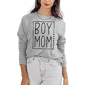 MYCHTE Boy Mom Sweatshirt for Women Casual Fall Winter Long Sleeve Pullover Tops Funny Letter Print Boy Mama T Shirt (XL, Gray)