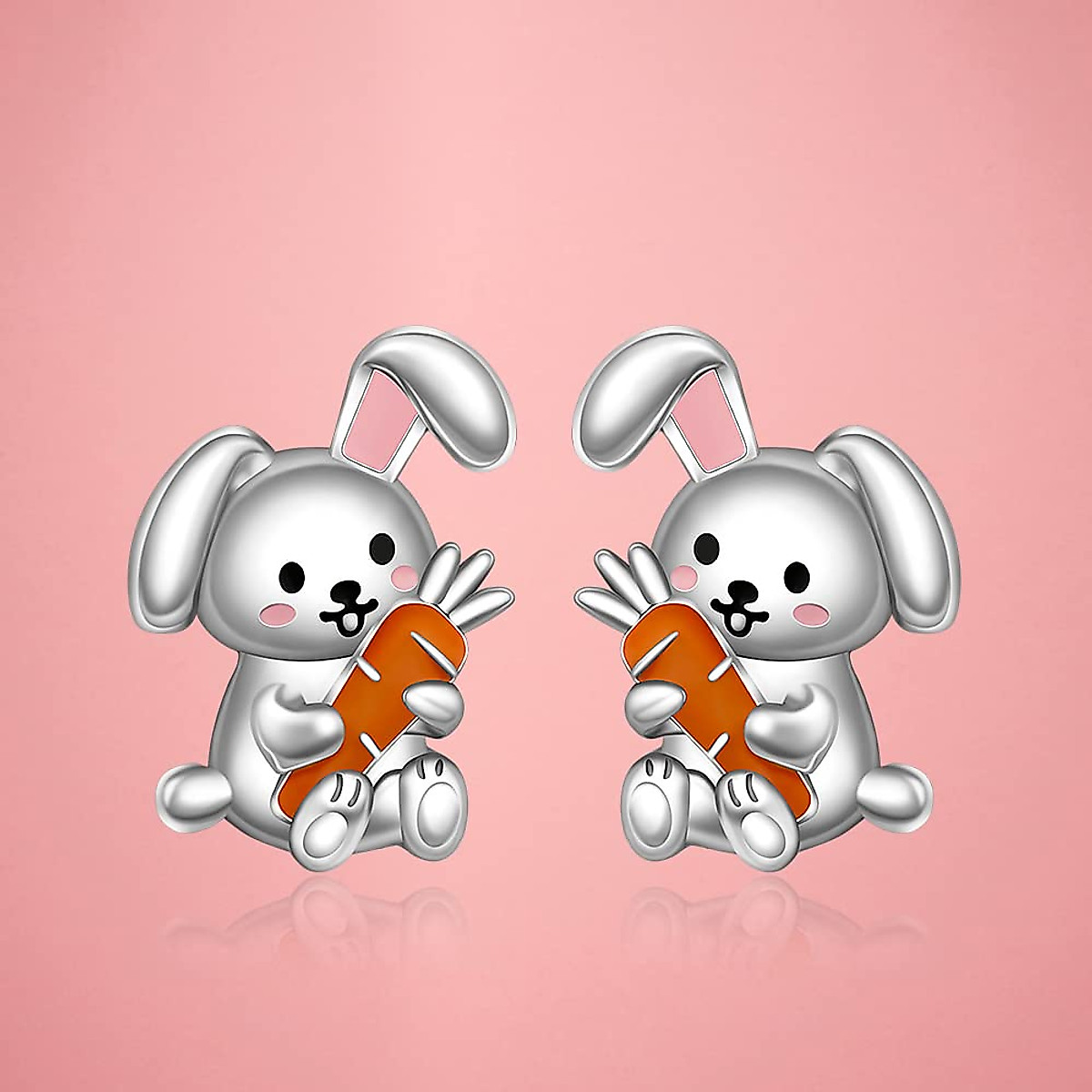 Easter Bunny Earrings Sterling Silver Hypoallergenic Cute Rabbit Carrot Animal Stud Earrings Jewelry Easter Gifts for Women