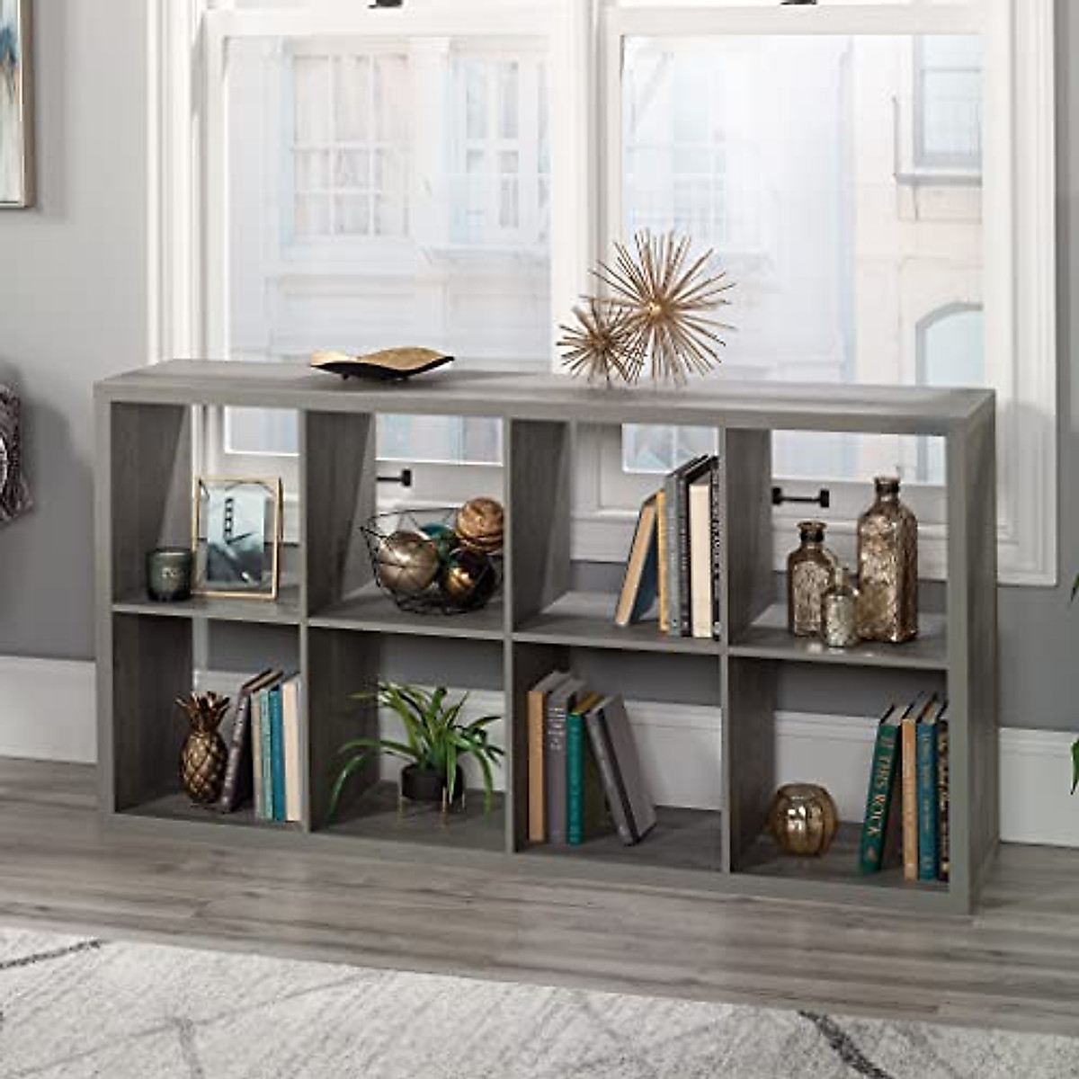 Sauder Miscellaneous Storage 8-Cube Organizer, L: 29.84" x W: 13.03" x H: 57.87", Mystic Oak