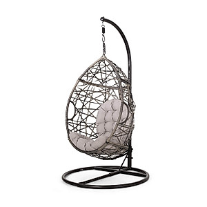 CHRISTOPHER KNIGHT HOME Tammy Outdoor Wicker Tear Drop Hanging Chair, Gray and Black