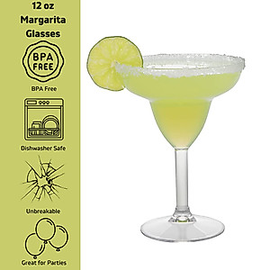 D'Eco Unbreakable 12 oz Margarita Glasses (Set of 8) - Reusable Shatterproof Tequila & Spicy Margarita Glassware - Perfect for Hosting & Entertaining Parties- Mixed Drink & Frozen Cocktail Glasses Set