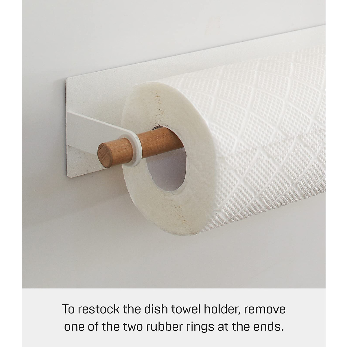 YAMAZAKI Hanger Home Magnetic Paper Kitchen Storage | Steel + Wood | Small | Towel Holder, White