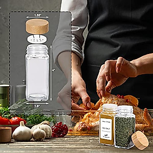 CUCUMI 12 Pcs Spice Jars with Labels and Bamboo Lids, 4oz Empty Square Spice Bottles with Shaker Lids, Collapsible Funnel, Chalk Pen, Seasoning Containers for Spice Rack, Drawer, Cabinet