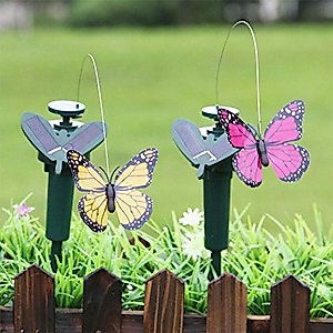 LWINGFLYER 2pcs Solar/Battery Powered Flying Wobble Fluttering Hummingbird Butterfly for Garden Yard Plants Flowers Patio Landscape Outside Ornament Decor Color Random