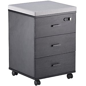 Soohow 3 Mobile Smart Lock Small Rolling Desk Unit Storage Drawers Black Filing Cabinet for Home Office Business