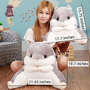 Hamster Reading Pillow with Arms for Kids Teens Adults,Back Pillow for Bed Sitting Up,Soft Plush Backrest Pillow,Cartoon Office Chair Lumbar Support Bed Rest Pillow (Gray, 17.7x15.75 inches)