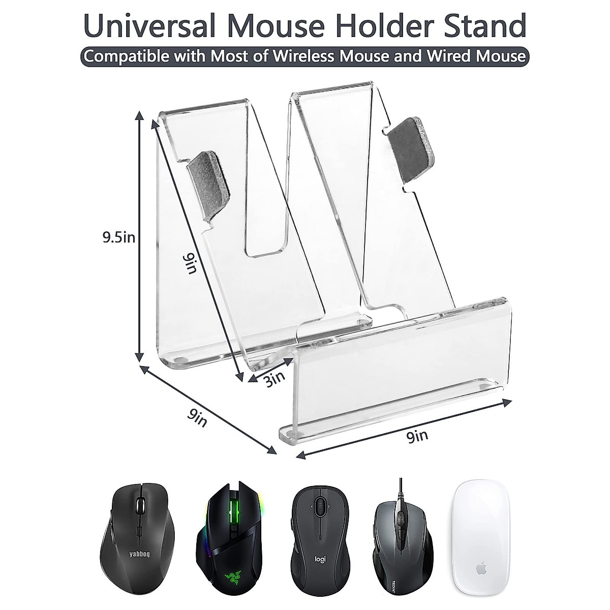 CaSZLUTION Acrylic Mouse Holder Stand, Desktop Vertical Mount Stand Base for Wired and Wireless Mouse, Universal Computer Mouse Display Stand PC Gaming Mouse Organizer Holder - Clear