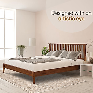 Acacia Kaylin Bed Frame with Headboard Solid Wood Platform Bed, King Bed Frame, Scandinavian Signature Wood Bed Compatible with All Mattress Types, Non-Slip and Noise-Free, Walnut