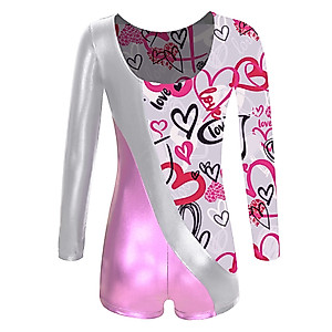 Daenrui Kids Girls Gymnastics Leotards Long Sleeve Dance Biketards Shorts Unitards Active Tumbling Outfits Type+D 6 Years