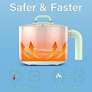 Ankale Hot Pot Electric with Steamer, 1.5L Portable Nonstick Rapid Electric Ramen Cooker, MultiFunction Mini Pot with Power Adjustable, Travel Electric Pot for Pasta/Noodles/Shabu Shabu/Oatmeal, Green