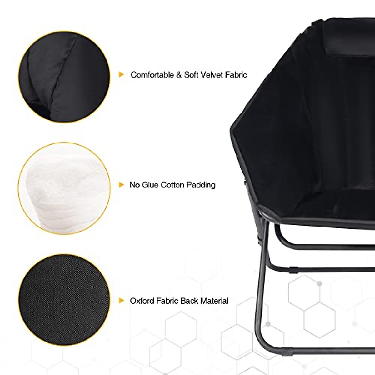 Stonehomy Oversized Folding Saucer Chairs for Adults, Soft Thick Velvet Round Moon Circle Chairs for Bedrooms Living Room, Black