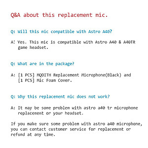 MQDITH Replacement Microphone Compatible with Astro A40 TR Gaming Headset (Black)