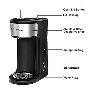 2-Way Single Serve Coffee Maker Brewer for Capsule and Ground Coffee, Mini Coffee Machine with Self-Cleaning Function and 8-14 oz Brew Size