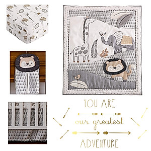 Levtex Baby - Tanzania Crib Set - Baby Nursery Set - Charcoal Cream Tan - Jungle - Giraffe Lion Elephant - 5 Piece Set Includes Quilt, Fitted Sheet, Diaper Stacker, Wall Decal & Bed Skirt/Dust Ruffle