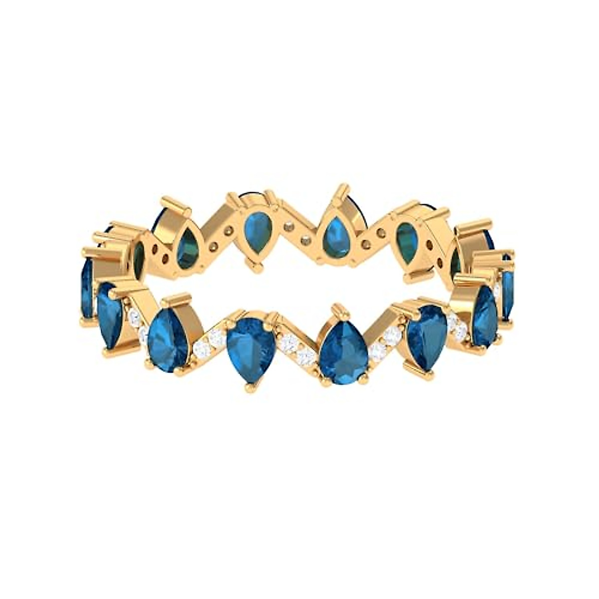 Rosec Jewels Real London Blue Topaz Eternity Ring, Stackable Wedding Anniversary Jewelry for Women, Aaa Quality, 14K Yellow Gold, Size:US 9.00