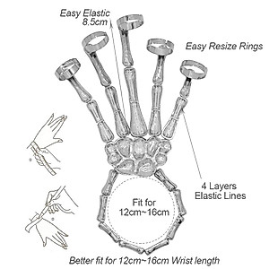 Men Women's Halloween Skull Skeleton Hand Bracelet With Ring (Silver)