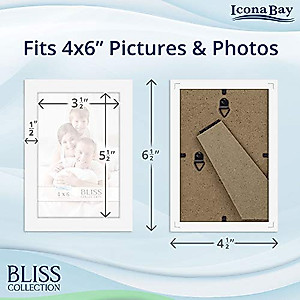 Icona Bay 4x6 Picture Frames (White, 5 Pack), Modern Style Wood Composite Frames Table Top or Wall Mount, Bliss Collection