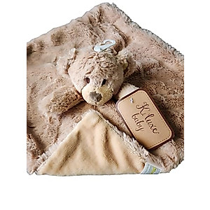 K. Luxe Baby Security Blanket Lovey with Rattle (Brown Bear), 14" x 14"