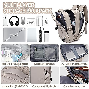 QOECI Waterproof Travel Backpack for Women Men, 44L Carry On Backpack with USB Charging Port, 17.3" Laptop Backpack, Personal Item Bag for Airlines Approved, Business Backpack Casual Daypack 1680D