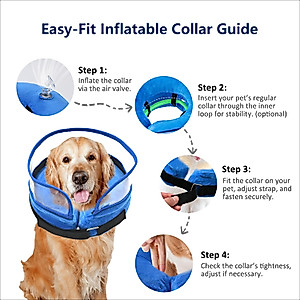 Wepet Adjustable Protective Elizabethan Collar for Cats & Dogs with Shield, Pet Recovery Collar, Pet Cone, Inflatable, Removal & Washable, Easy Storage, Durable & Soft, Blue, Size L with Clear Shield