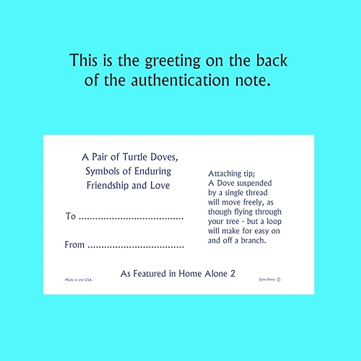 HOME ALONE 2 DOVES PAIR AUTHENTIC REPLICAS USA made direct from John Perry who created them for the movie