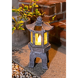 VP Home Pagoda Garden Statue, Solar Powered Statue Japanese Garden Decor, Outdoor Zen Garden Lantern, Flickering LED Garden Light (Peaceful Zen Pagoda)