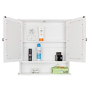 Kcelarec Medicine Cabinets for Bathroom with Mirror 2 Doors 3 Open Shelf,Bathroom Cabinet Wall Mounted Wooden Bathroom Storage Cabinet Over Toilet Bathroom Cabinet Laundry Room Kitchen