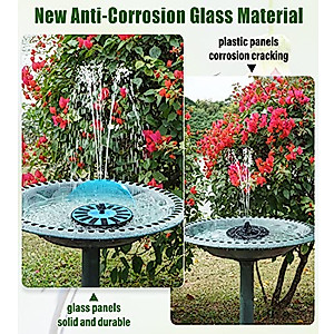GAIZERL Solar Fountain Bird Bath Fountains Upgraded 100% Glass Panel, Solar Powered Water Fountain Pump with 8 Nozzle & 4 Fixer for Garden, Pond, Pool, Patio, Fish Tank, Outdoor - No Battery Needed
