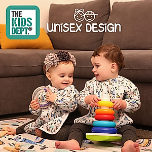 THE KIDS DEPT. Baby Bibs For Boy/Girls, Long Sleeve Bib For Babies, Waterproof Smock, 6-18 Months, Llama & Dinosaur Design -2 Pack