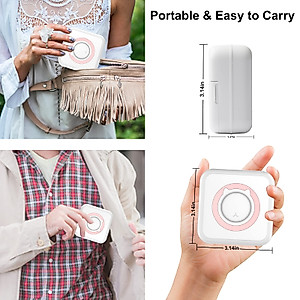 Mini Printer Portable, Pocket Thermal Printer with 7 Rolls Paper, Bluetooth Wireless Instant Photo Printer Compatible with iOS Android for Picture Receipt Label Note QR Code Inkless Printing