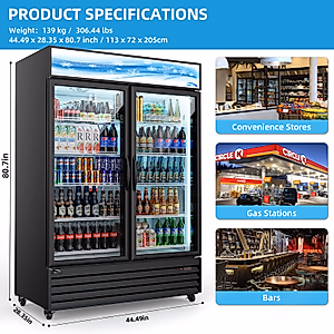 JAE Double Doors Merchandiser Refrigerator, Low-E Tempered Glass Display Refrigerator, Auto-defrost Upright Beverage Cooler w/Digital Temp. Control, R290 Eco-friendly Compressor, ETL, 31.1 Cu. Ft