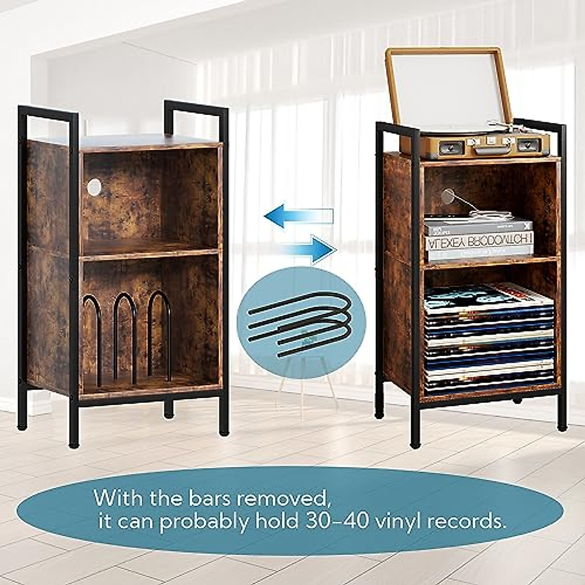 Yusong 3 Tier End Table, Tall Side Table with Storage Cabinets, Bedside Table Nightstand Small Bookcase for Small Space in Living Room, Bedroom, Office, Rustic Brown