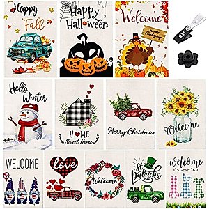 Seasonal Garden Flags Set of 12 Double Sided 12 x 18 Inch Yard Flags Small Welcome Garden Flags for Outside, Spring Valentines Easter St Patricks Day Outdoor Flags Holiday Garden Flags for All Seasons