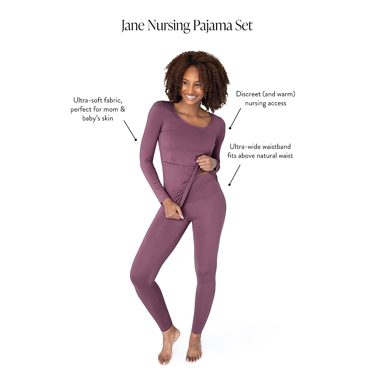 Kindred Bravely Jane Nursing Pajama Set | Nursing Pajamas for Breastfeeding (Burgundy Plum, X-Large)