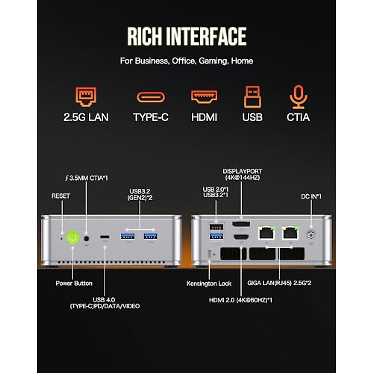 GMKtec K8 Gaming Mini PC Dual LAN 2.5Gbps AMD Ryzen 7 8845HS Desktop Computer, 16GB DDR5 Dual Channel (8GB*2) 512GB PCIe4.0 SSD, USB4.0, HDMI, DP, USB-C, WiFi 6E, BT 5.2