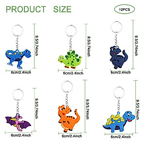 Ynaize 12Pcs Cute Dinosaur Keyring Keychain Pendant for Kids Party Bag Filler Backpack Decor Hanging Ornament Dinosaur Party Supplies Favors Christmas Gifts