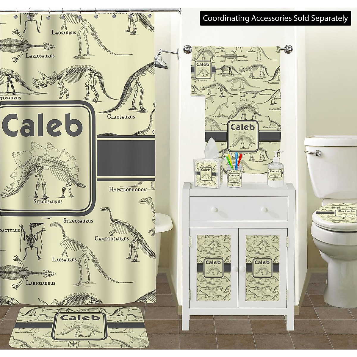 RNK Shops Personalized Dinosaur Skeletons Waste Basket - Double Sided (Black)