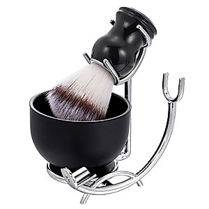 CCbeauty Shaving Brush and Bowl Kit for Men, 3-IN-1 Wet Shave Brushes Set with Stainless Steel Shaving Cup Mug 3.23'', Safety Razor Stand Holder Birthday Fathers Day