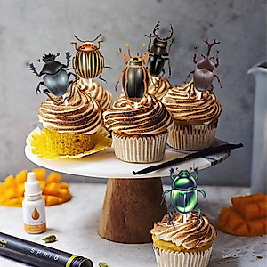 18pcs Glitter Dessert Cupcake Topper Reptile Insect Beetle Theme Decorations Baby Shower Boys Girls Happy Birthday Party Decor Supplies