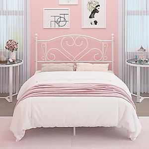 Weehom Full Size Bed Frame with Headboard, Heavy Duty Steel Slat Support Platform Under Bed Storage Space No Box Spring Needed, White